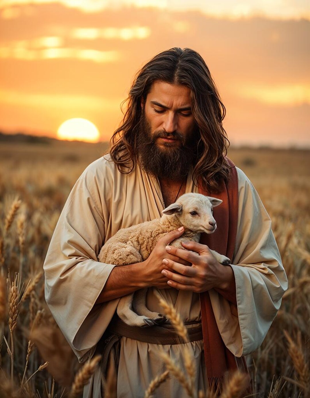 The Good Shepherd With a Sheep in the Field THE MIRACLE OF FAITH - Etsy