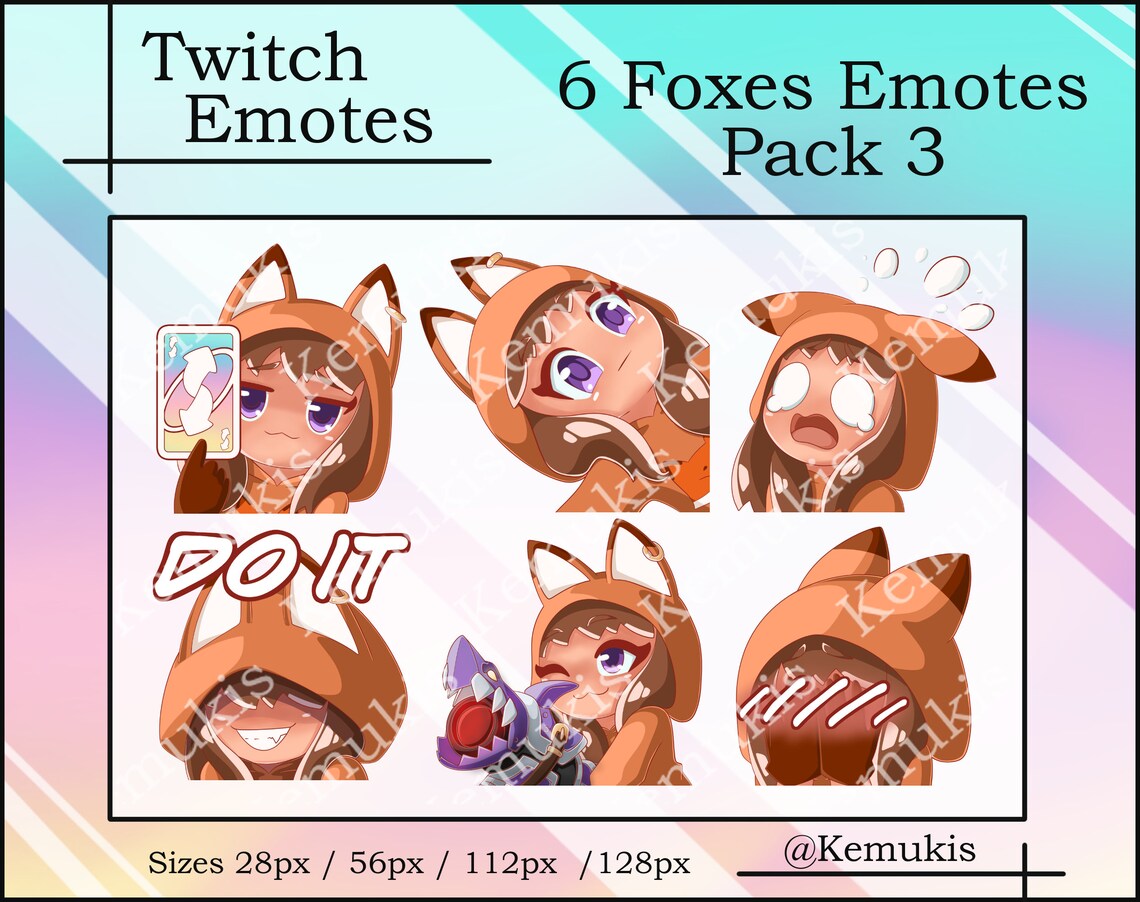 FOX EMOTES 6 Streaming Twitch Discord Youtube Cute Fox Emoji Pack PACK3 ...