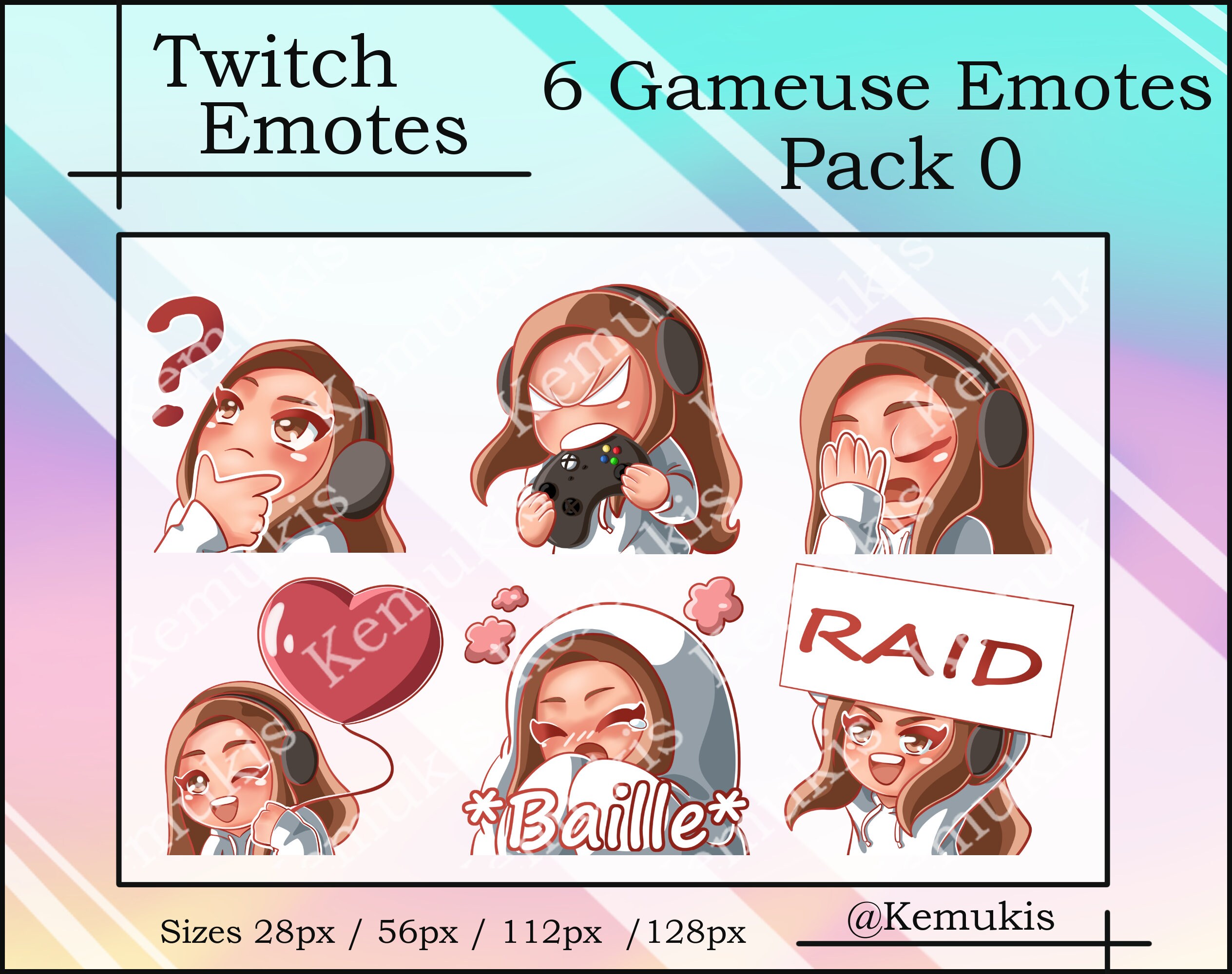EMOTES TWITCH, Gamer Girl With Brown Hair and Brown Eyes - PACK 0 - Etsy UK