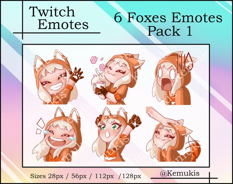FOX EMOTES 6 Streaming Twitch Discord Youtube Cute Fox Emoji Pack PACK1 ...