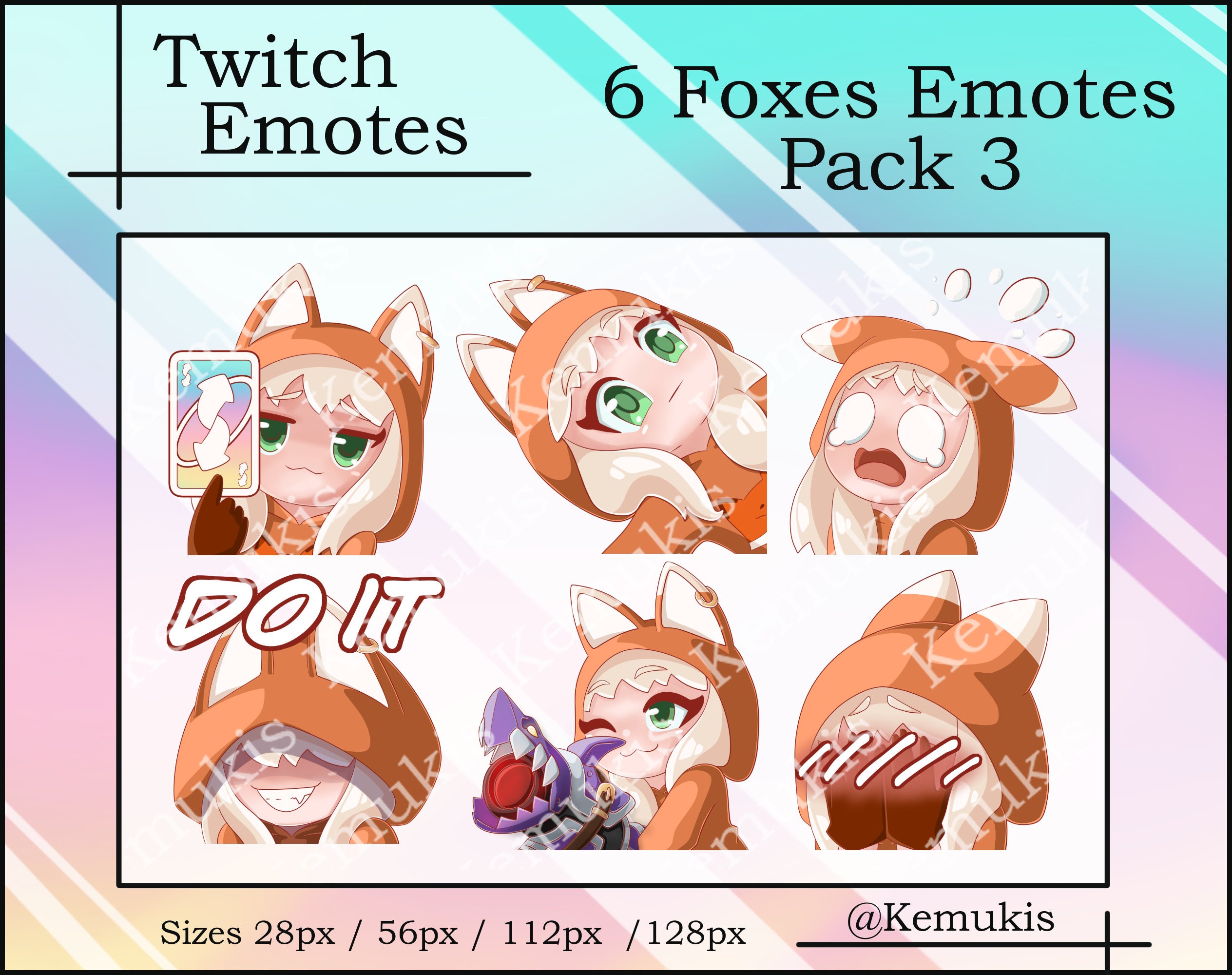 FOX EMOTES 6 Streaming Twitch Discord Youtube Cute Fox Emoji Pack PACK3 ...