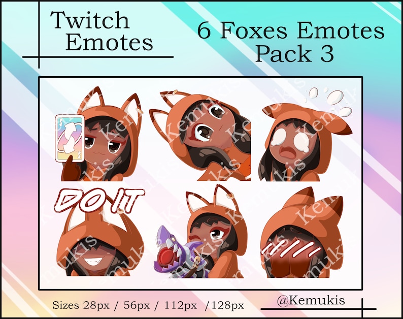 FOX EMOTES 6 Streaming Twitch Discord Youtube Cute Fox Emoji Pack PACK3 ...