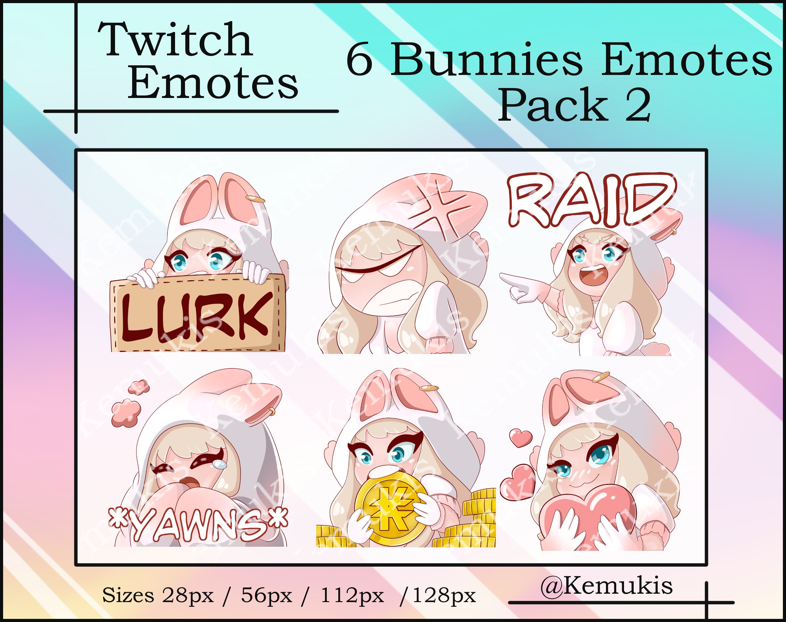 BUNNY EMOTES (6) | Streaming | Twitch | Discord | Youtube | Cute Rabbit ...