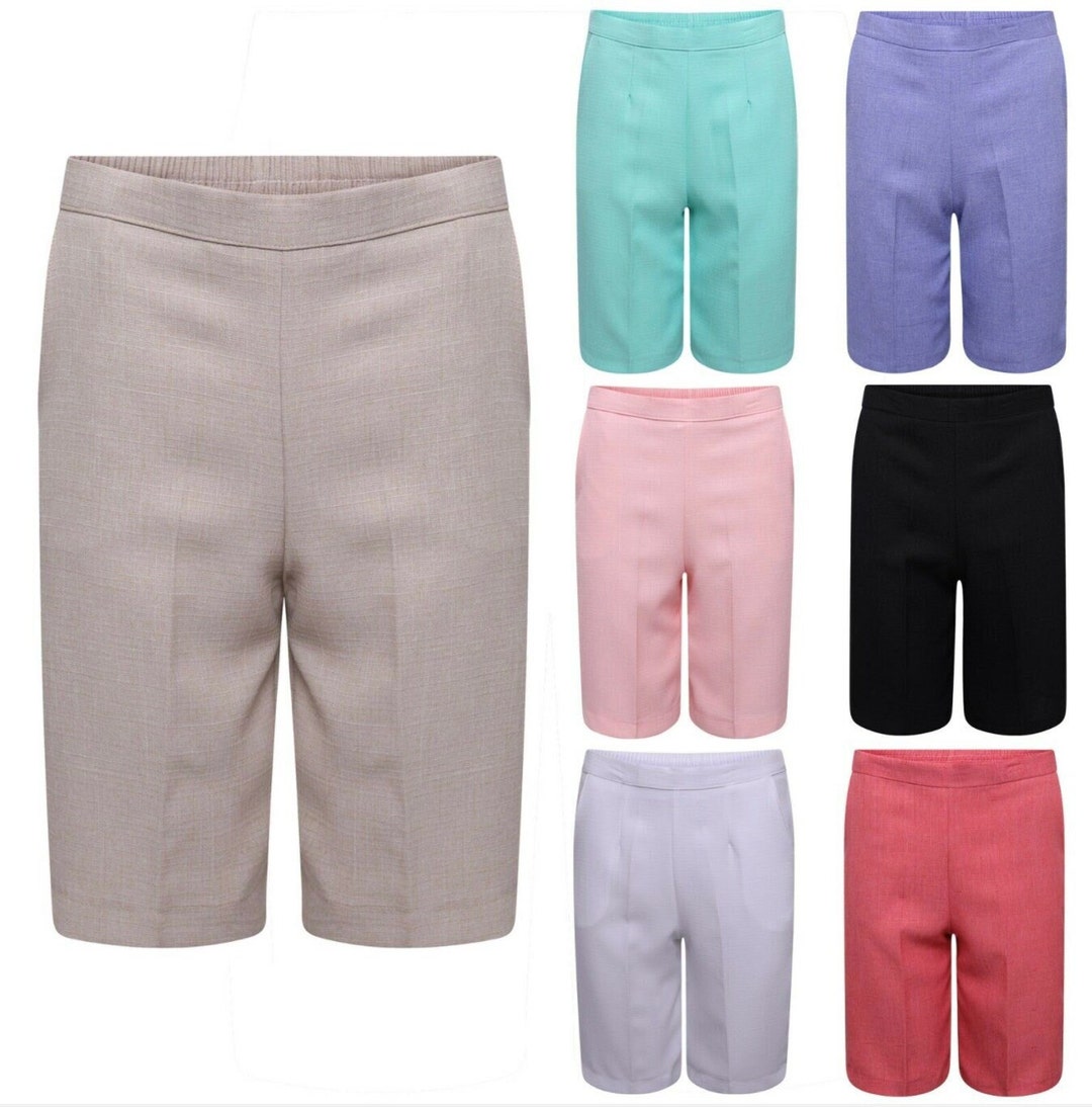 Ladies Loose Fit Lightweight Summer Knee Length Semi Elasticated Waist ...