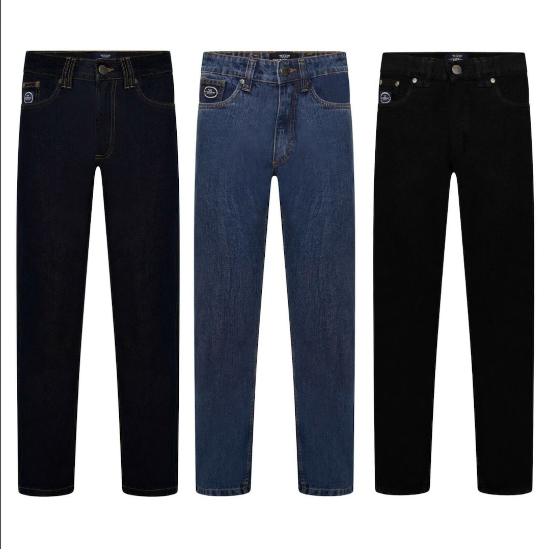 Herren Straight Leg Comfort Fit Black Stonewash Zip Fly Denim Jeans ...