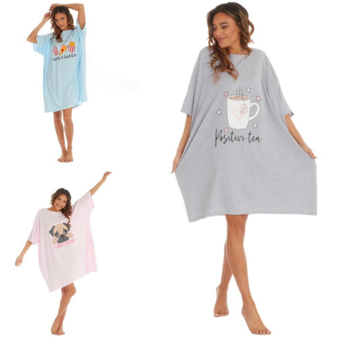 Womens Oversized Cotton One Size Nightdress Large T Shirt Nightwear ...