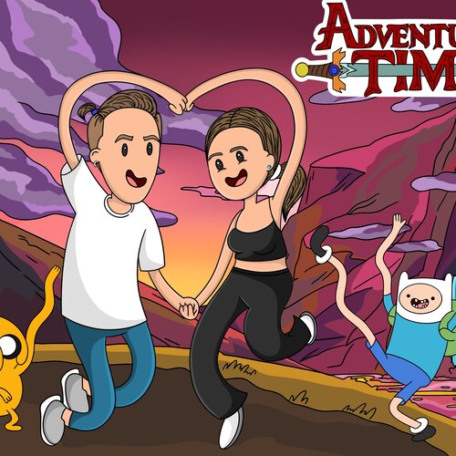 Adventure Time Cartoon Custom Portrait Illustration Couple - Etsy