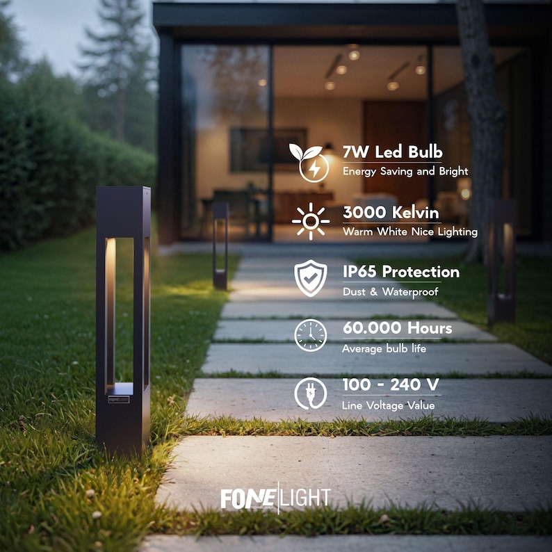 FONELIGHT AKA010 Modern Decorative Aluminium Outdoor Bollard Light for Landscape Garden Pathway ...