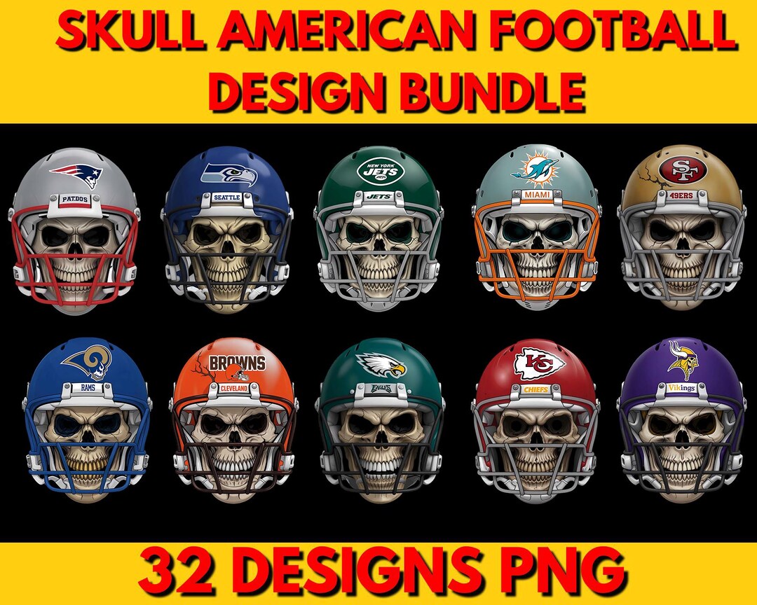 Skull American Football Design Bundle - Etsy
