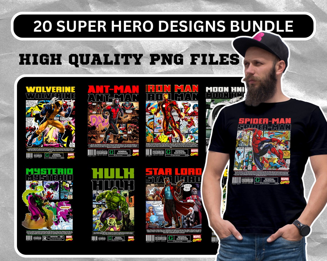 20 SUPER HERO T-shirts Designs Bundle - Etsy