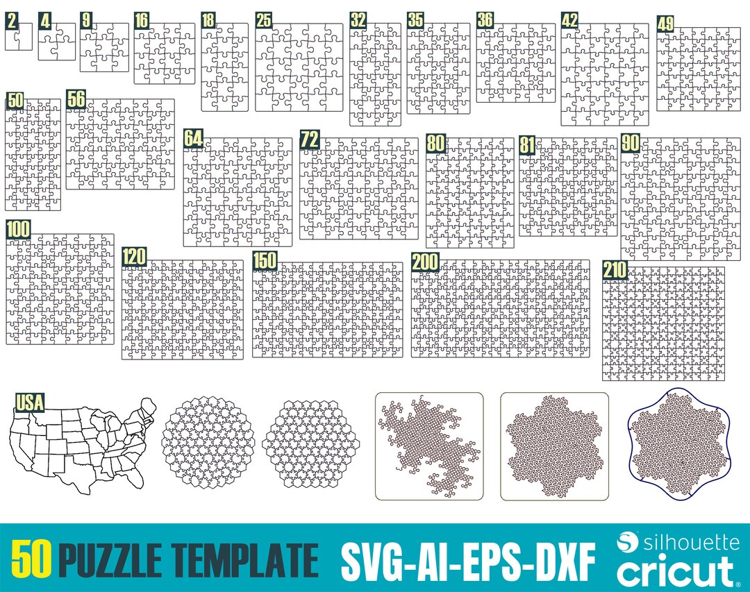50 Puzzle Svg Template, Jigsaw Puzzle Svg, Puzzle Piece Svg, Laser Cut ...