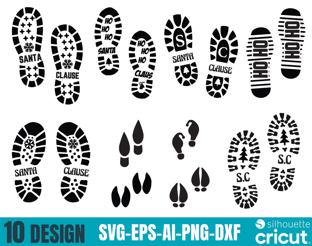 Santa Clause Footprint Stencil Svg, Christmas Footprint Svg, Christmas ...