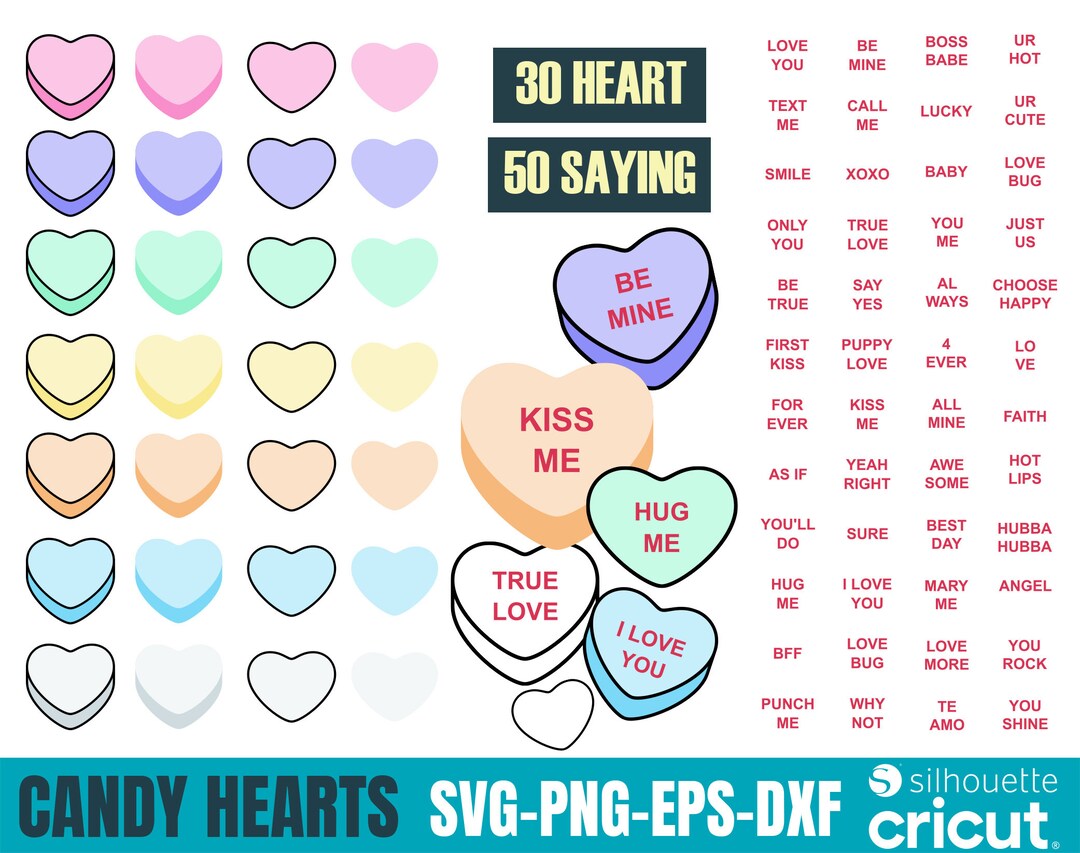 Candy Hearts Svg, Valentine's Day Svg, Mix & Match Svg, Heart Svg ...