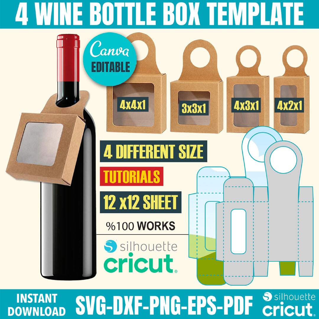 Wine Bottle Box Template Bundle, Wine Bottle Box Svg, Box Svg, Wine Box ...