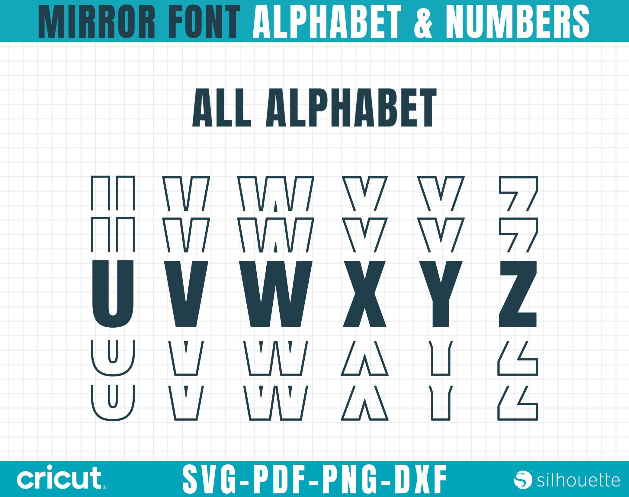 Mirror Font Svg Mirror Full Numbers & Alphabet Font Stacked - Etsy ...