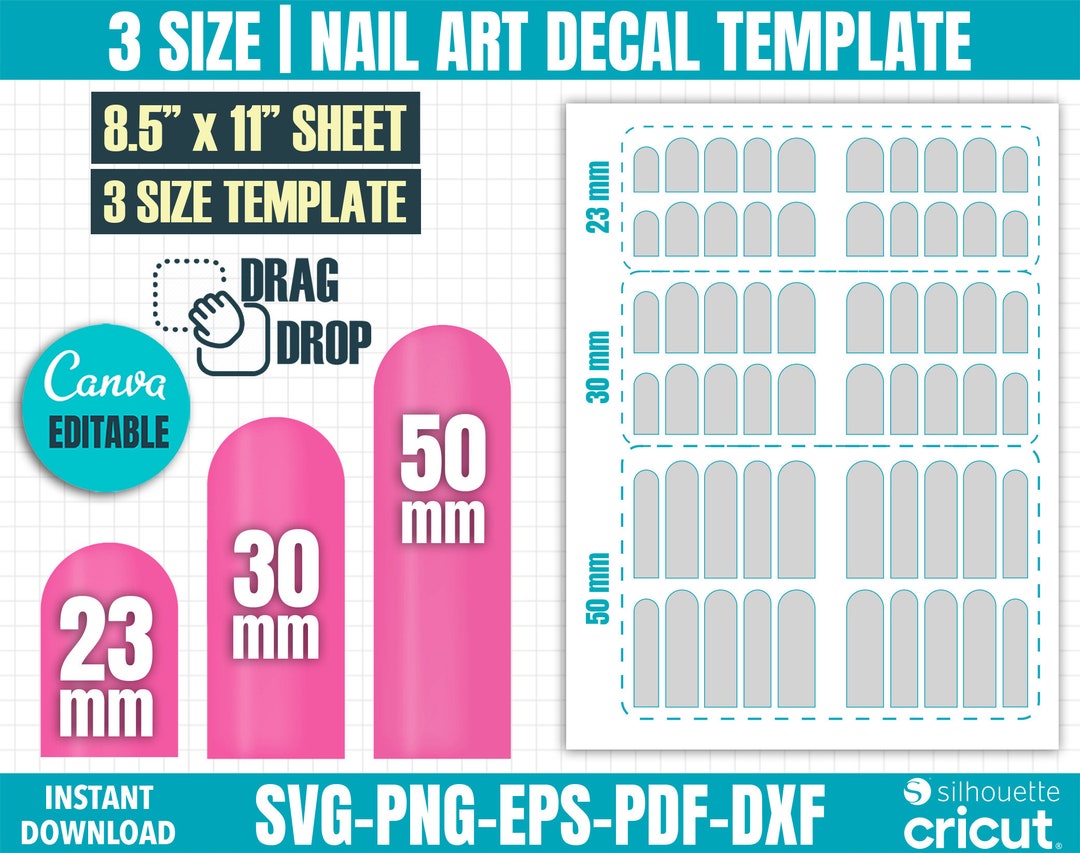 Nail Art Decal Template, Nail Blank Template, Nail Template Svg, Nail ...