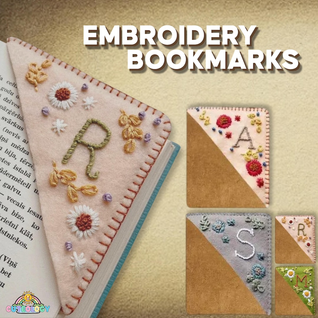 Personalized Hand Embroidered Corner Bookmark Felt Triangle Page ...