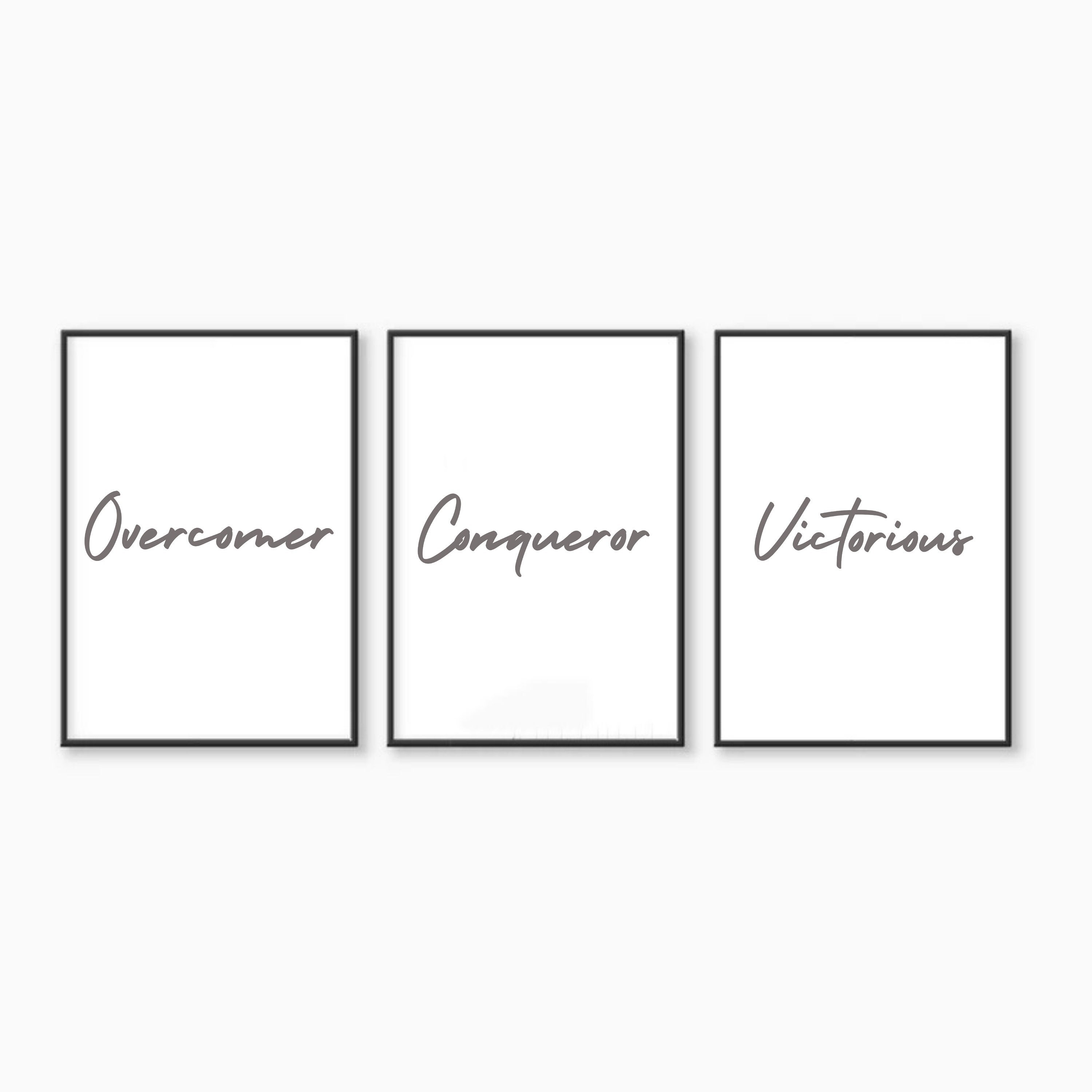Set of 3 Overcomer Conqueror Victorious Christian Wall Art Scripture ...