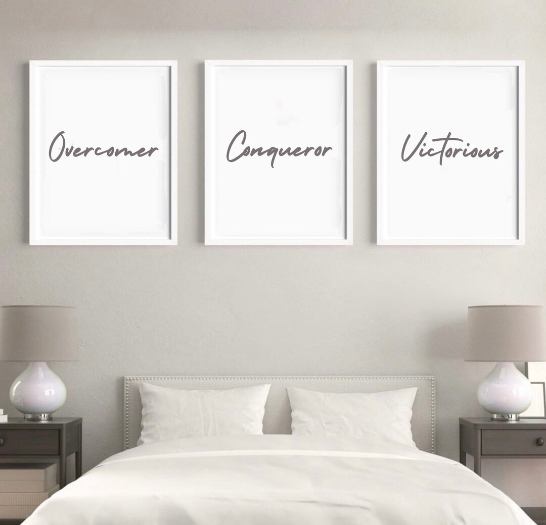 Set of 3 Overcomer Conqueror Victorious Christian Wall Art Scripture ...