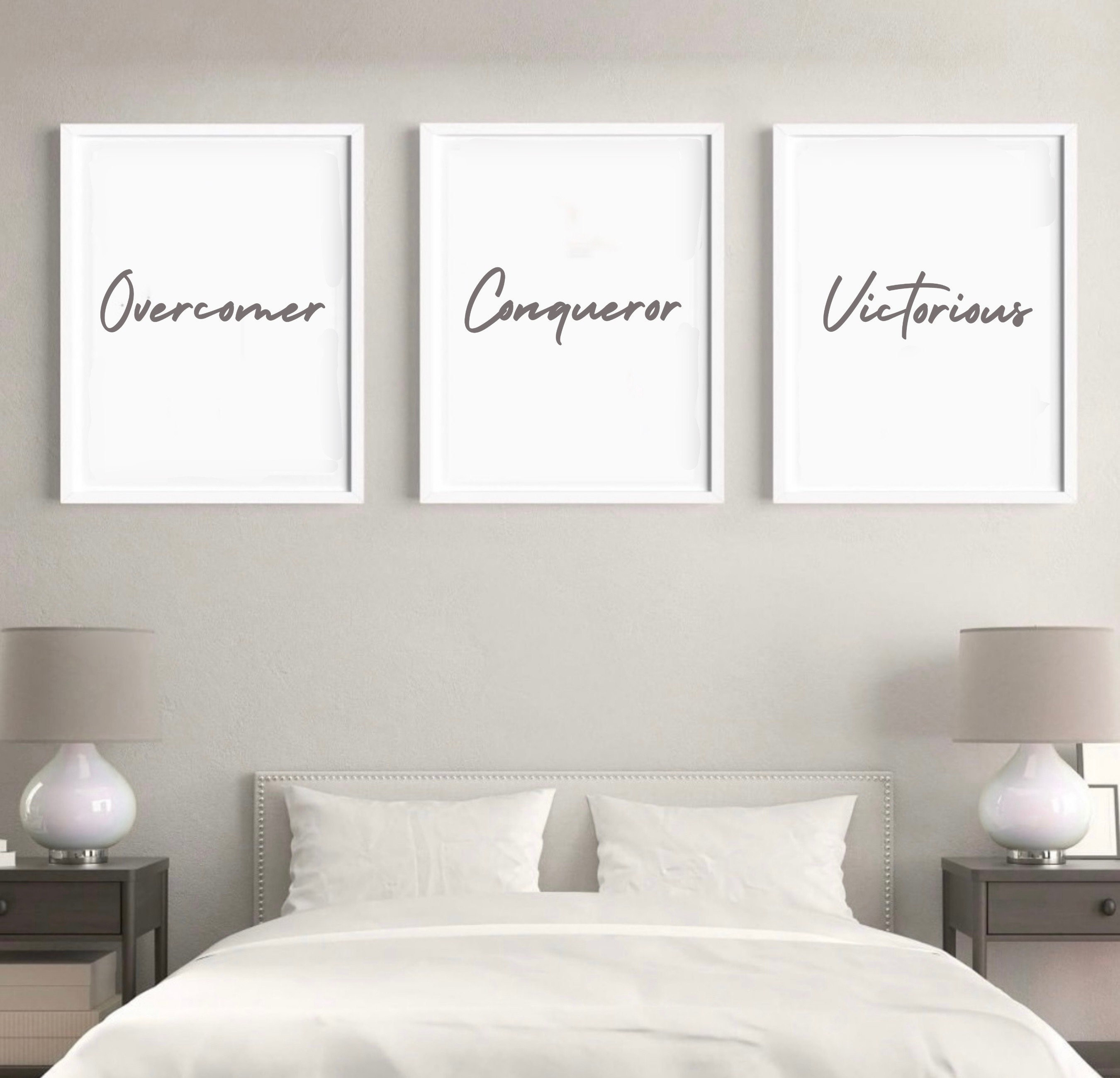 Set of 3 Overcomer Conqueror Victorious Christian Wall Art Scripture ...
