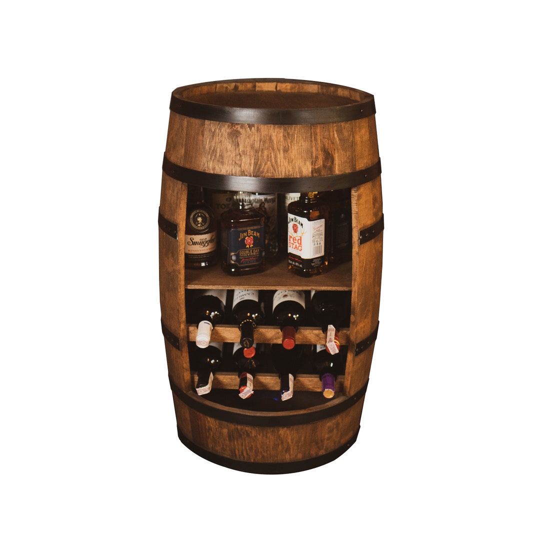 Wooden Barrel Cabinet, Wine Rack With Shelf, Oak Wenge - Etsy