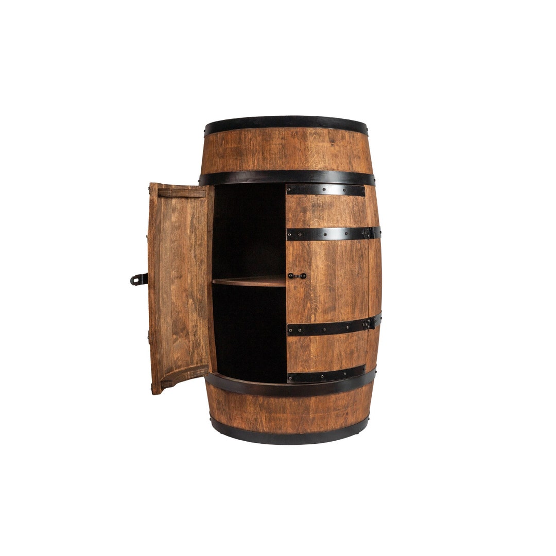 Wooden Barrel Cabinet With Doors, Wine Rack With Shelf, Color Wenge - Etsy