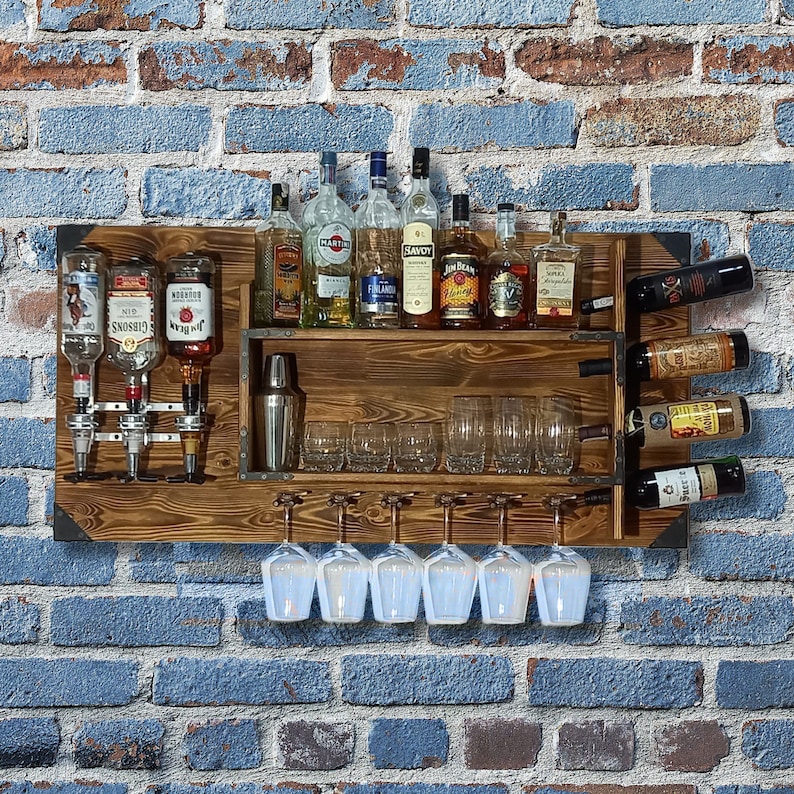 Wooden Shelf With Drinks Dispenser Alcohol Wall Dispenser - Etsy