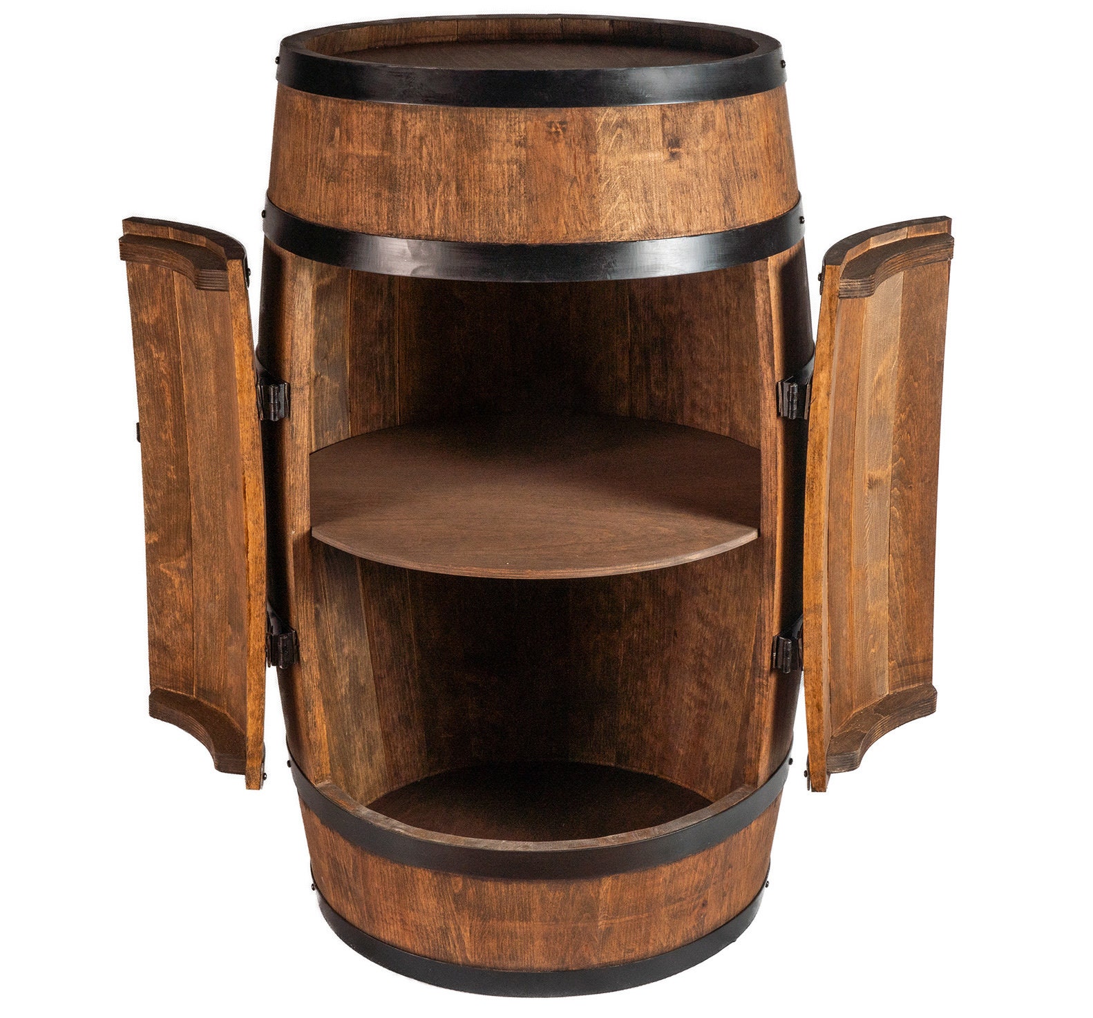 Wooden Barrel Cabinet With Doors, Wine Rack With Shelf, Color Wenge - Etsy
