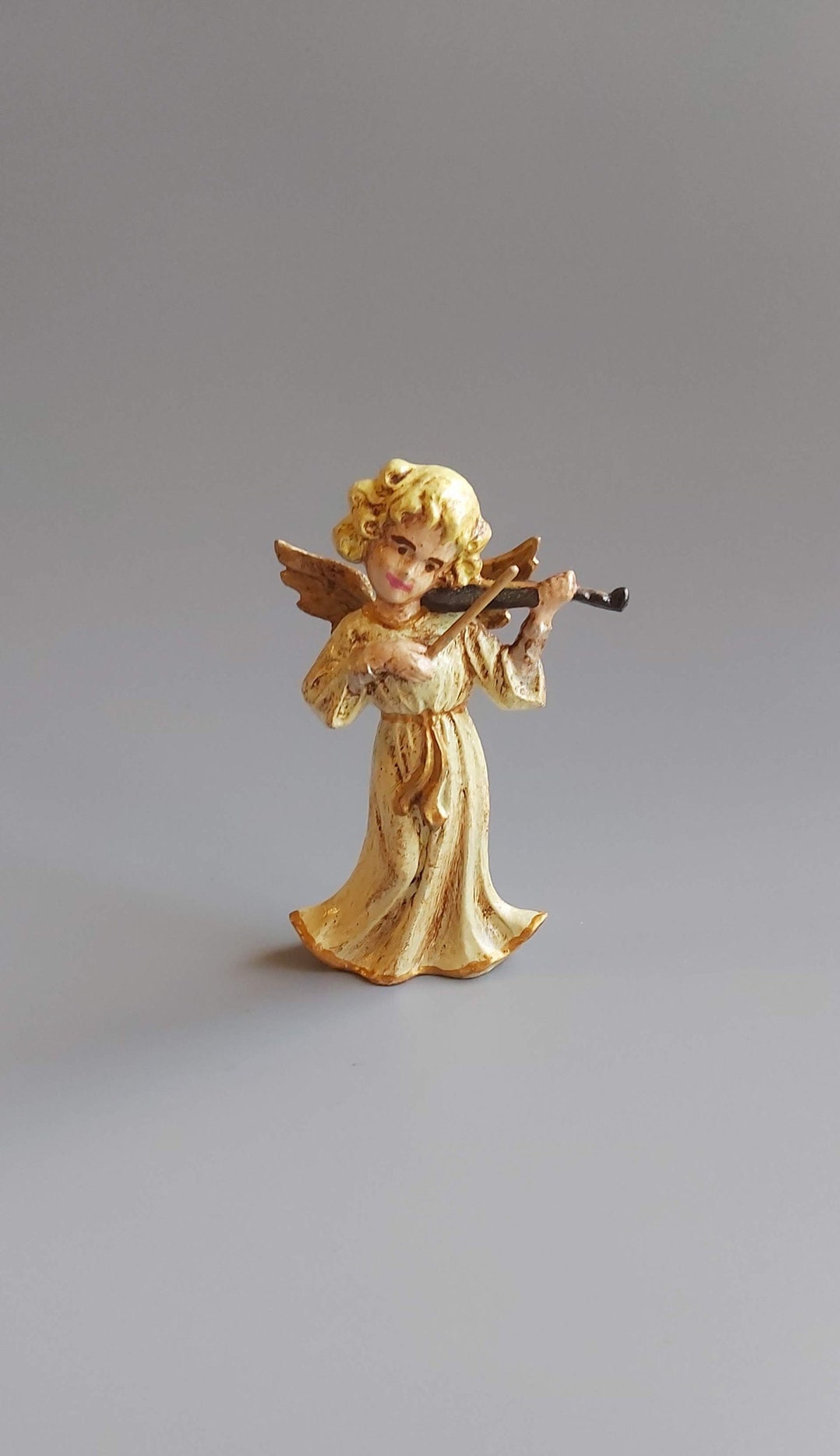 Vintage Massive Metal Angel Figurine Playing Music, Antique Christmas ...