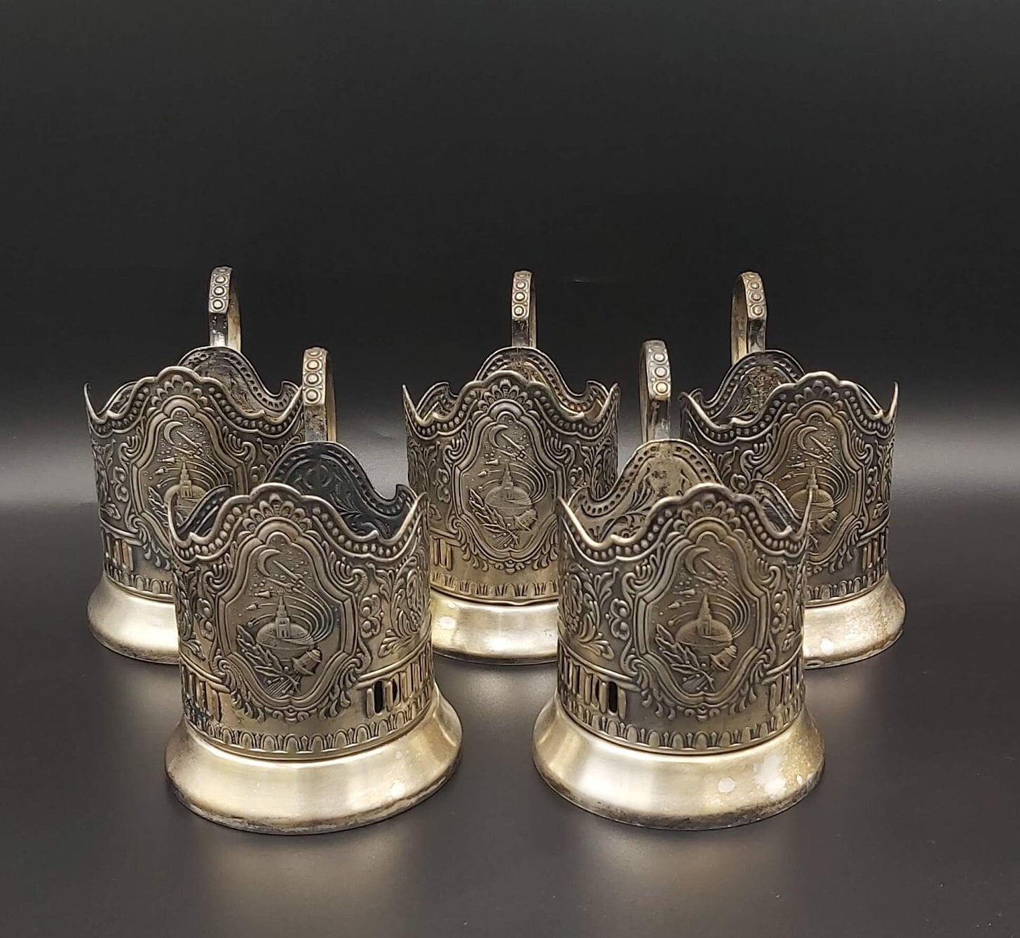 Vintage Russian Tea Glass Holders Podstakannik Space Sputnik Set of 5 ...