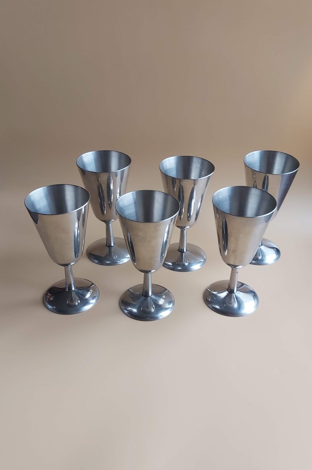 Vintage Stainless Steel Wine Goblets Set of 6 Marked Rostfrei 18/10 ...