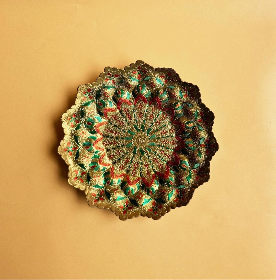 Vintage Indian Engraved Wall Brass Plate, Boho Style Wall Decoration - Etsy