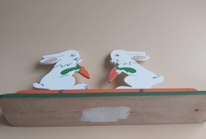 Vintage Handmade Wooden Toy With Two Movable Rabbits Hand - Etsy