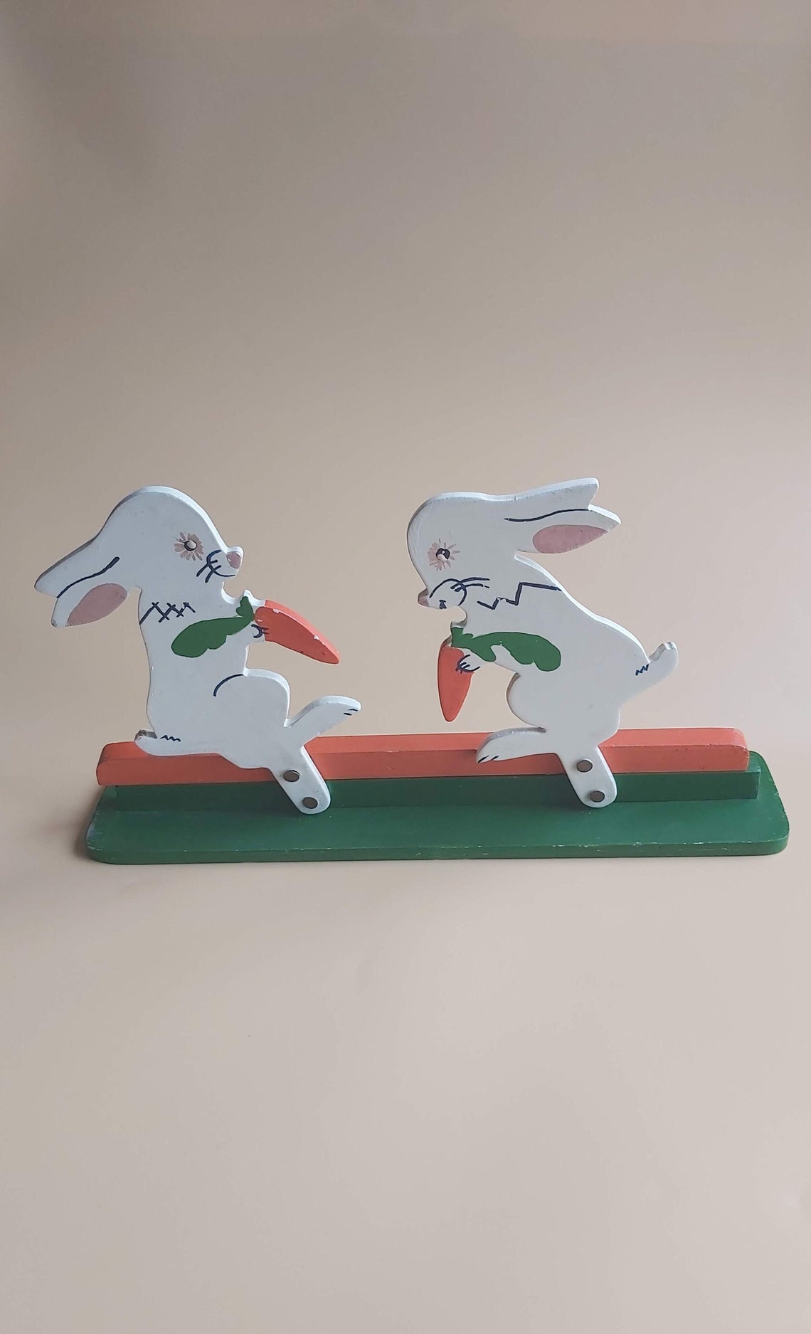 Vintage Handmade Wooden Toy With Two Movable Rabbits Hand - Etsy