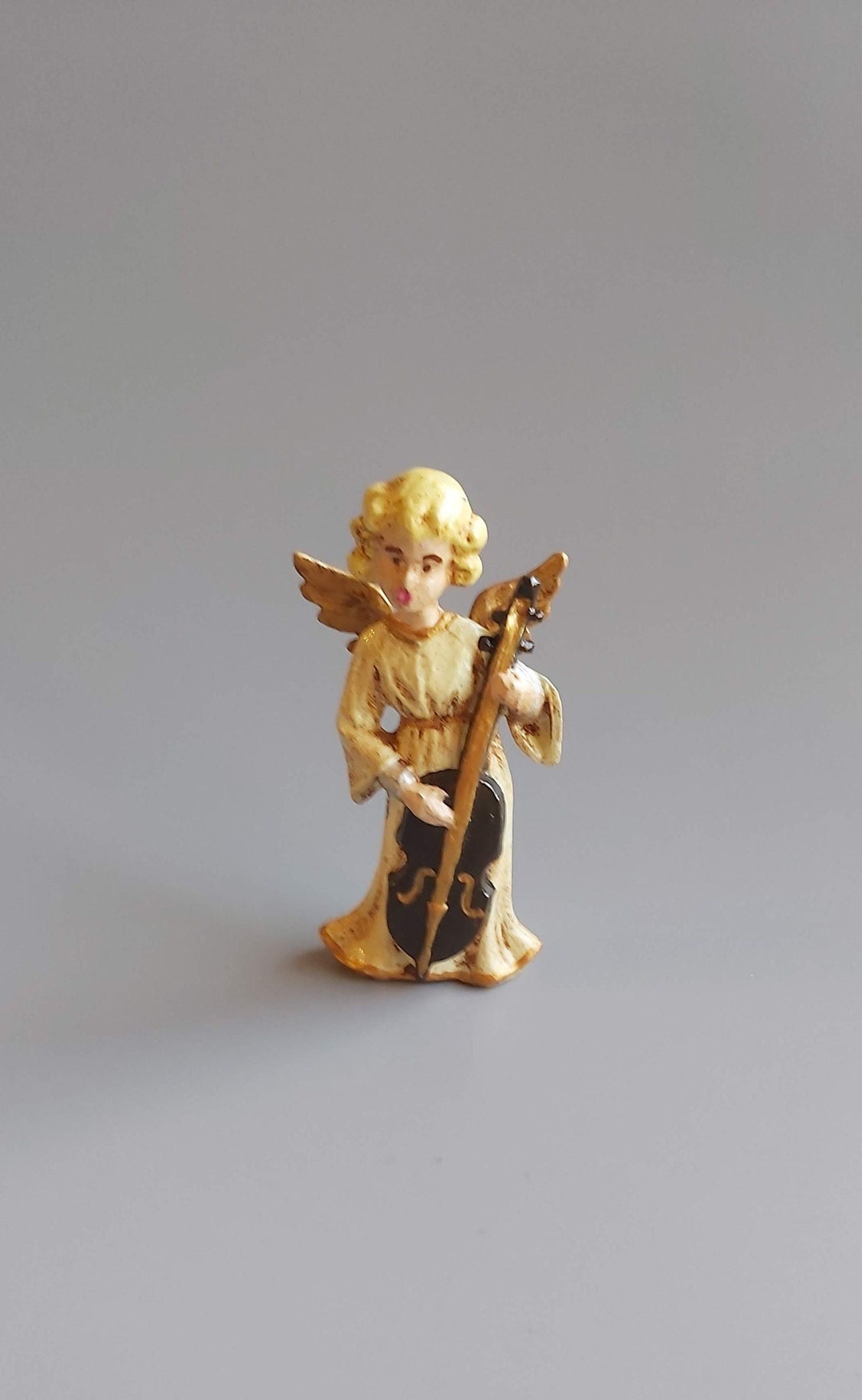Vintage Massive Metal Angel Figurine Playing Music, Antique Christmas ...