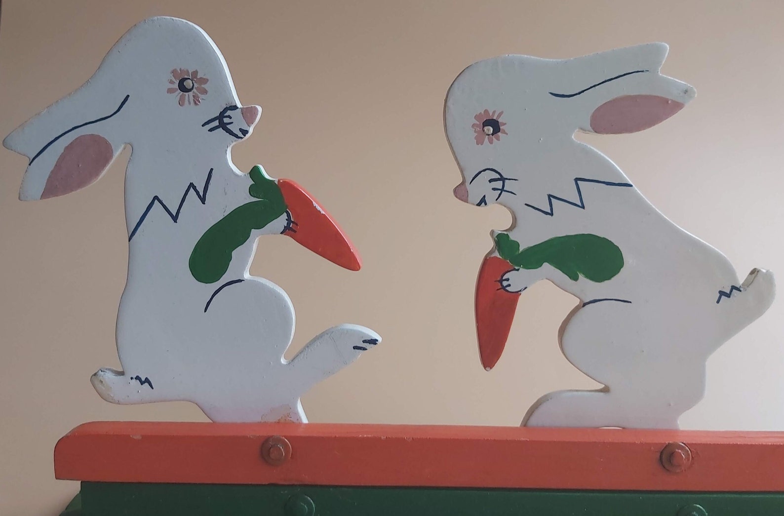 Vintage Handmade Wooden Toy With Two Movable Rabbits Hand - Etsy