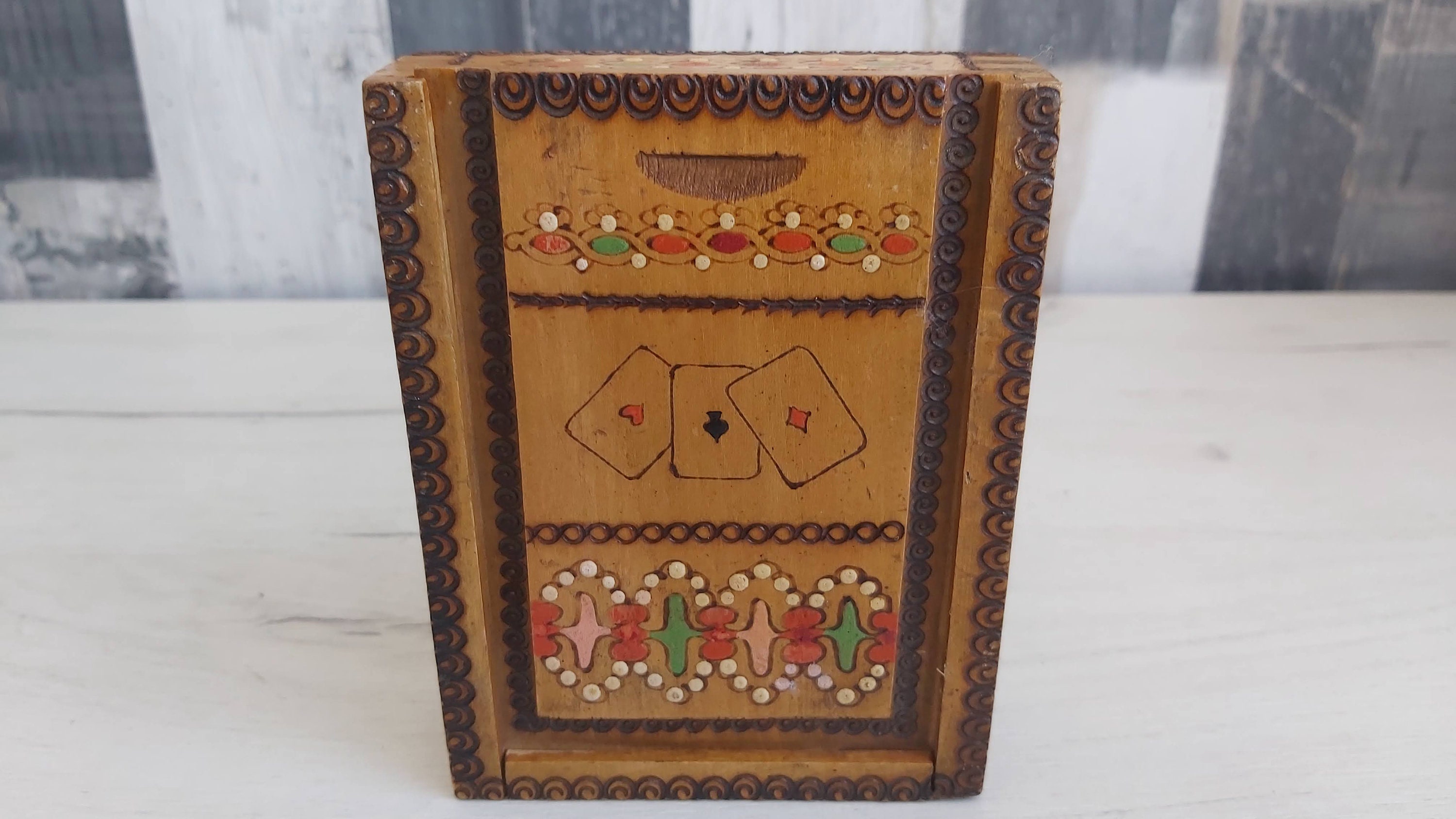 Vintage Wooden Playing Cards Storage Box - Etsy