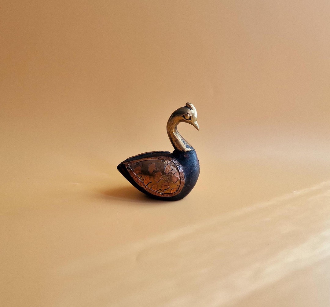 Indian Vintage Hand Carved Wooden Duck Figure, Inlay Carved Statuette ...