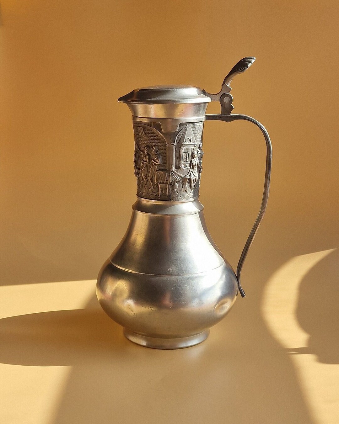 Vintage Pewter Wine Jug With Lid, Water Pitcher 95% Zinn, Detailed ...