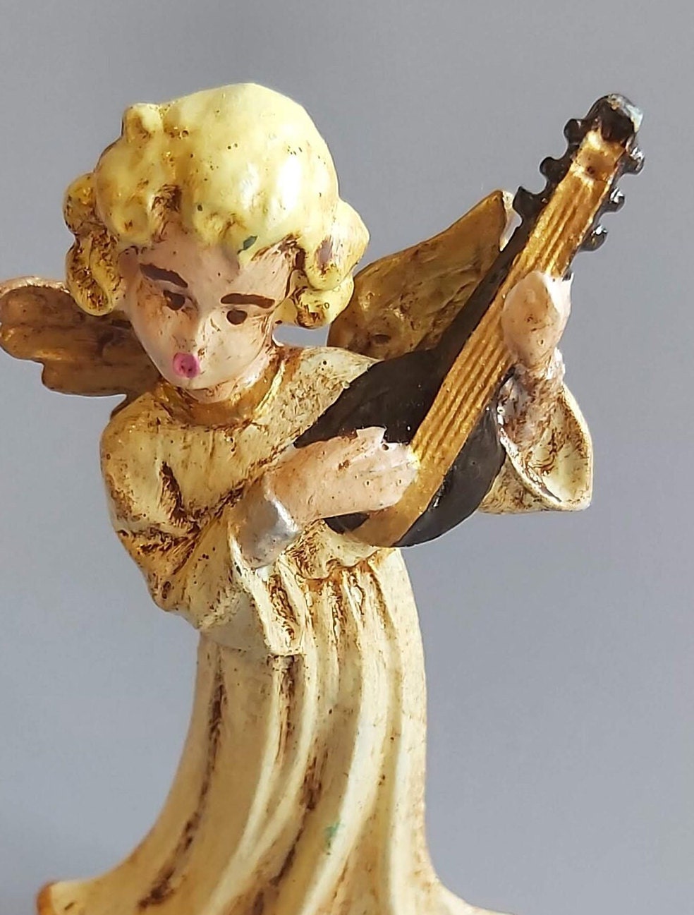 Vintage Massive Metal Angel Figurine Playing Music Antique - Etsy