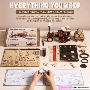 3D Wooden Steam Locomotive Puzzle: DIY Mechanical Train Model Kit - Etsy UK