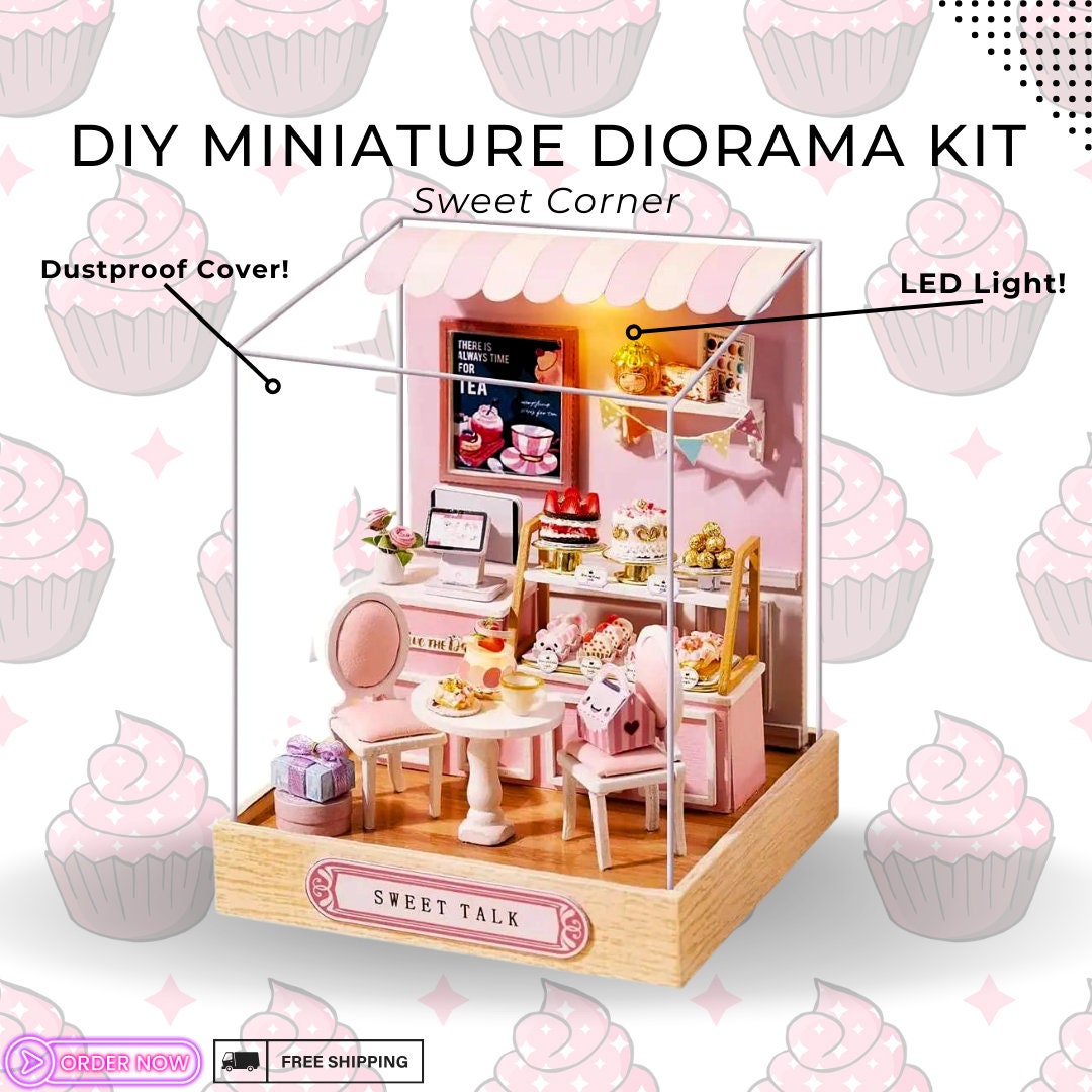 DIY Miniature Cafe Dollhouse Kit: Sweet Corner Diorama With LED Lights ...