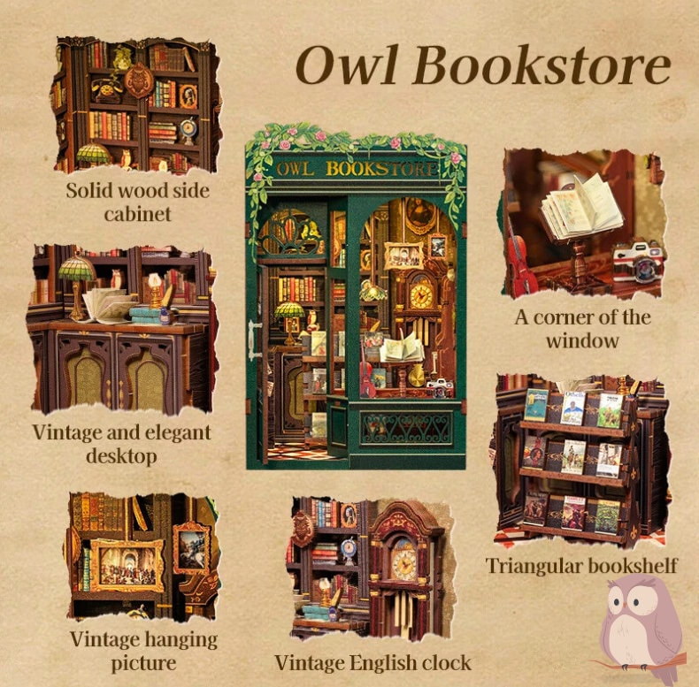 DIY Owl Bookstore Book Nook Kit: Renaissance Art Shelf Insert - Etsy