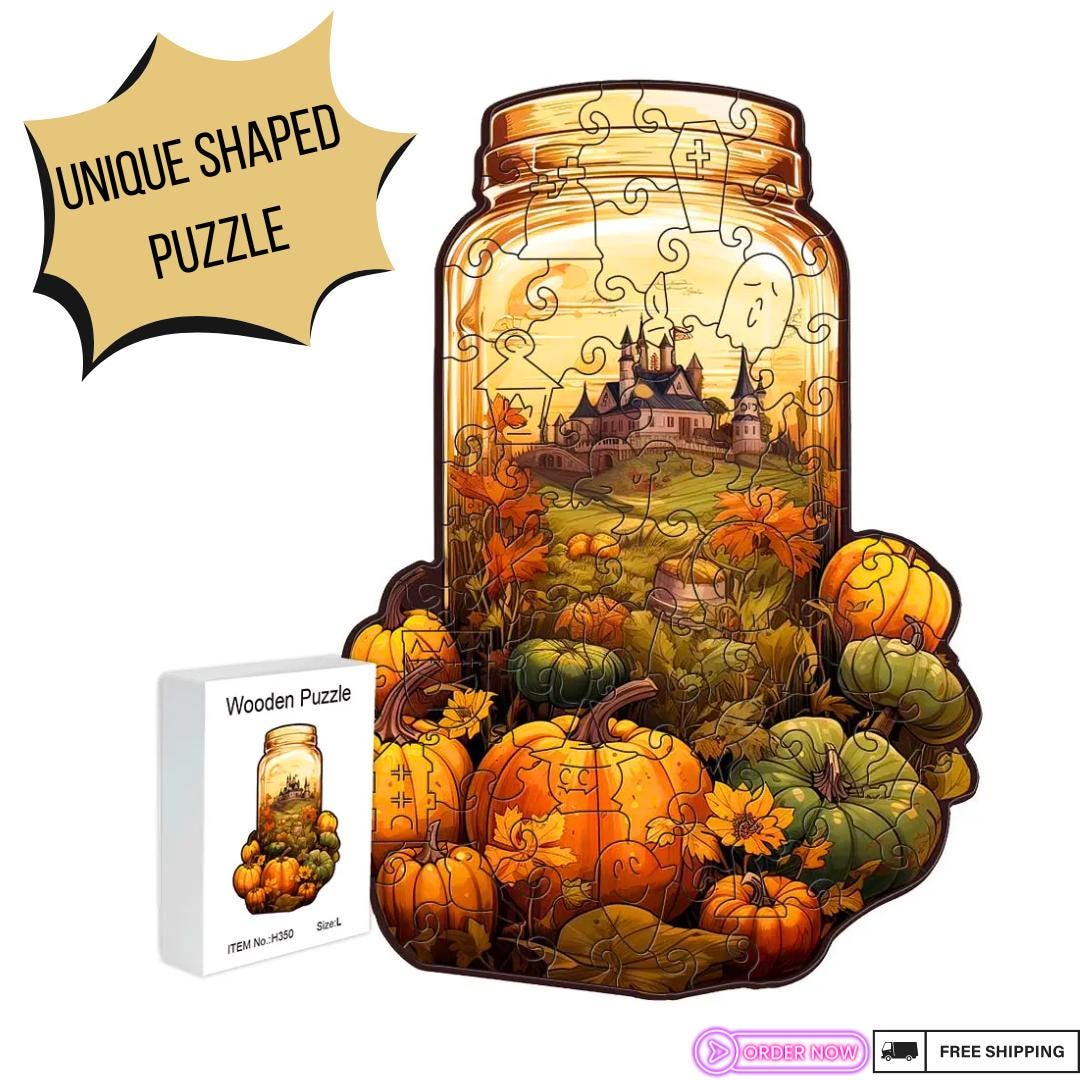 Pumpkin Field Wooden Jigsaw Puzzle: Jar Shaped, Unique Pieces - Etsy