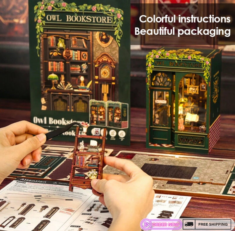 DIY Owl Bookstore Book Nook Kit: Renaissance Art Shelf Insert - Etsy