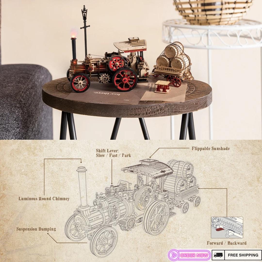 3D Wooden Steam Locomotive Puzzle: DIY Mechanical Train Model Kit - Etsy