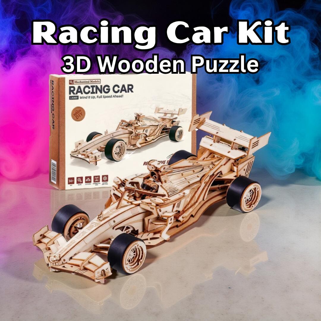 3D Wooden Puzzle F1 Racing Car Kit DIY Model With Roaring Engine ...