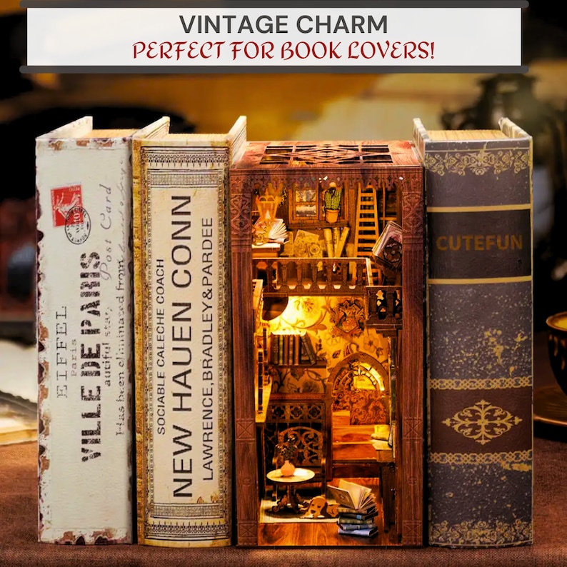 Miniature Library DIY Book Nook Kit Premium Quality Booknook With Light ...