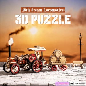 3D Wooden Steam Locomotive Puzzle: DIY Mechanical Train Model Kit - Etsy UK
