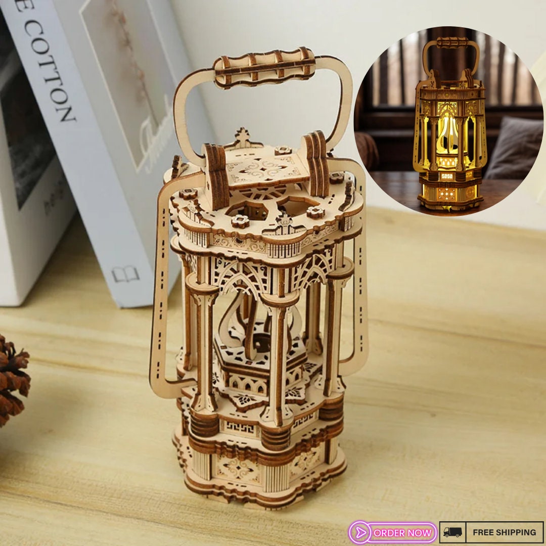 3D Wooden Lantern Puzzle Lamp Kit: DIY Vintage Decor - Etsy UK